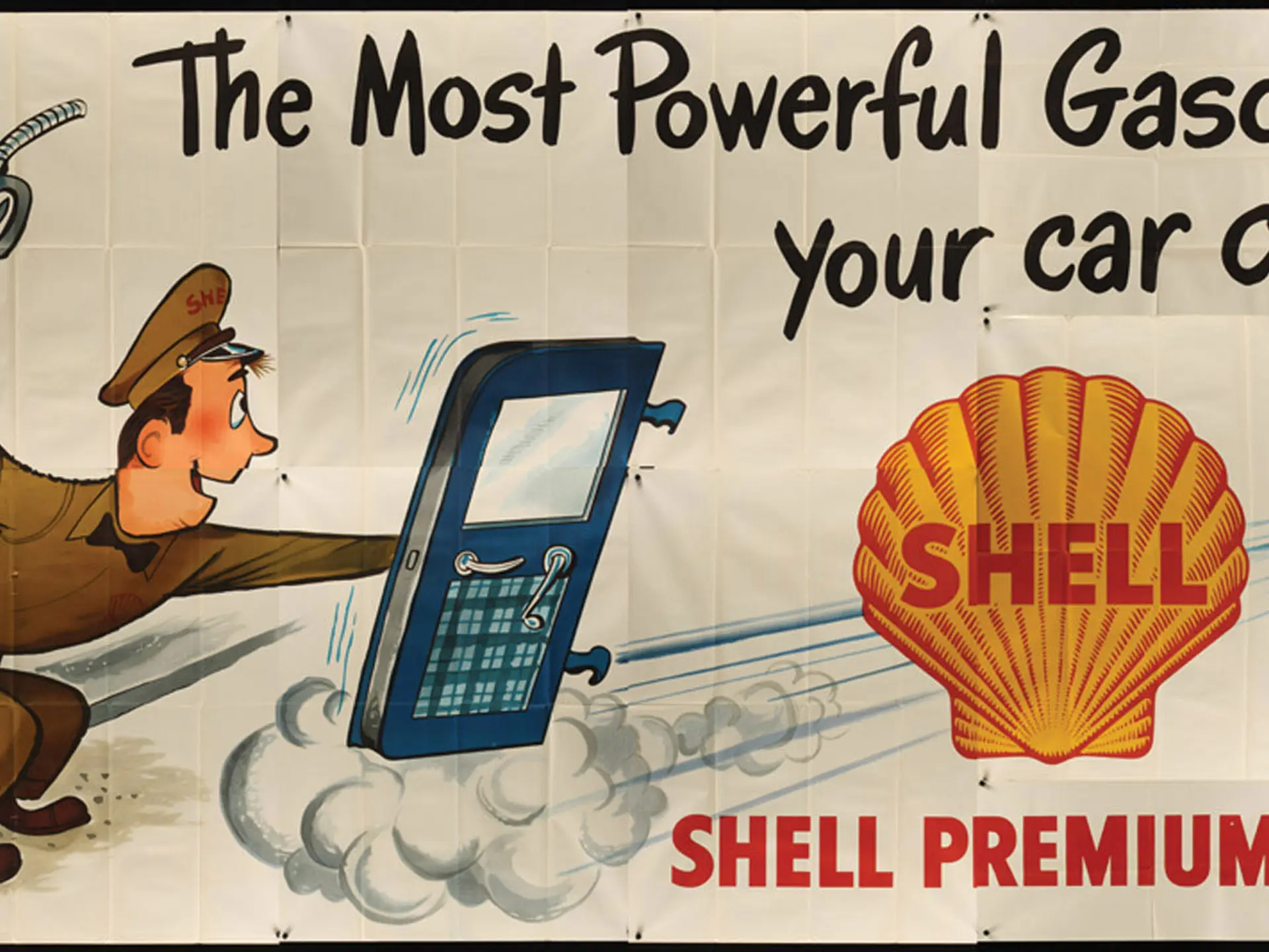 Original Shell premium gasoline billboard poster 1940's art by Fredrick ...