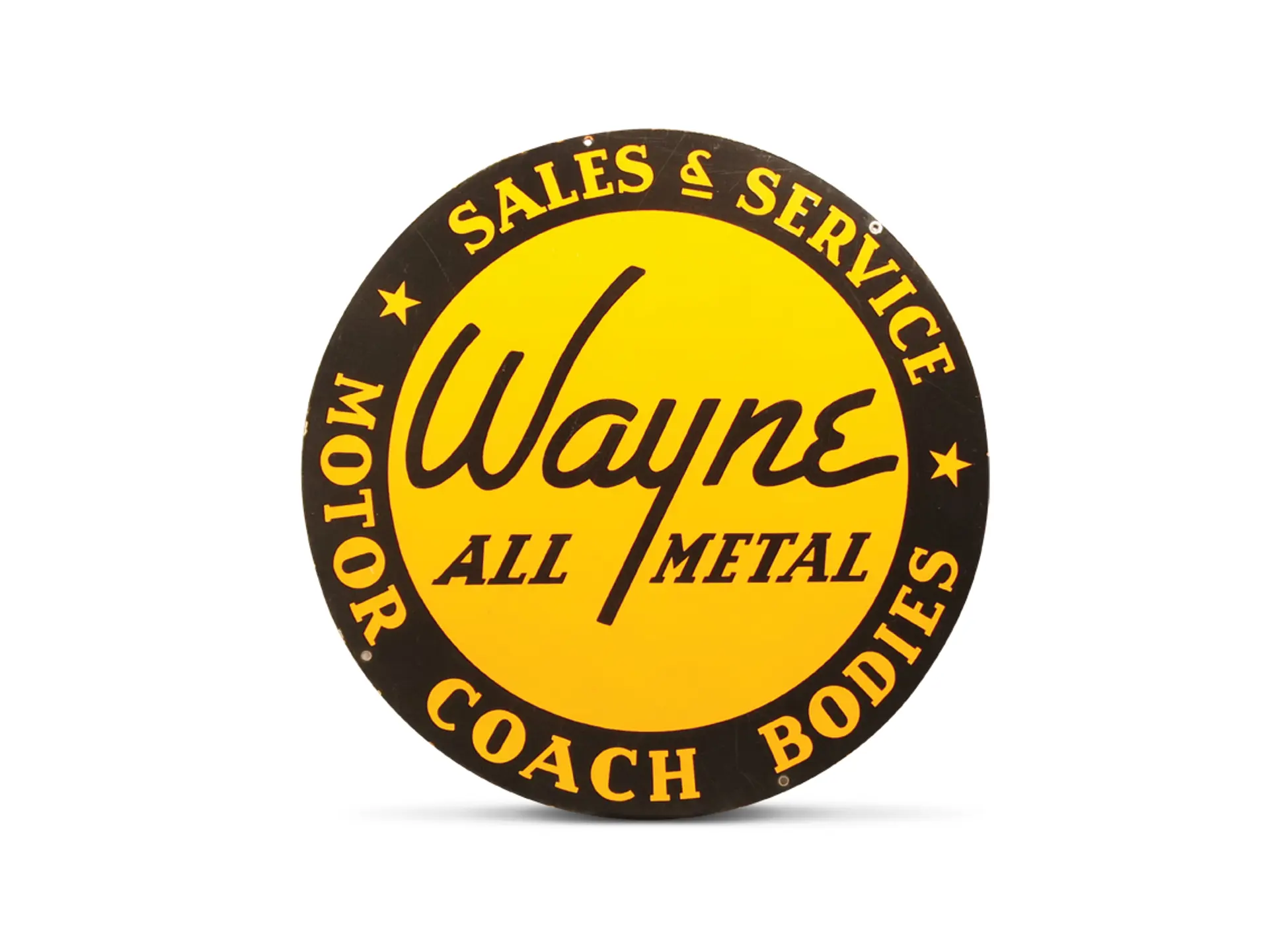 Wayne Motor Coach Bodies Porcelain Sign | Auburn Memorabilia Auction ...