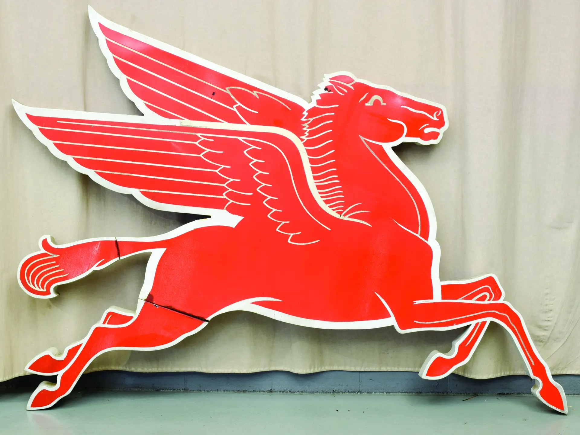 Right facing, porcelain Mobile Pegasus sign, circa 1950s.108" x 76 ...