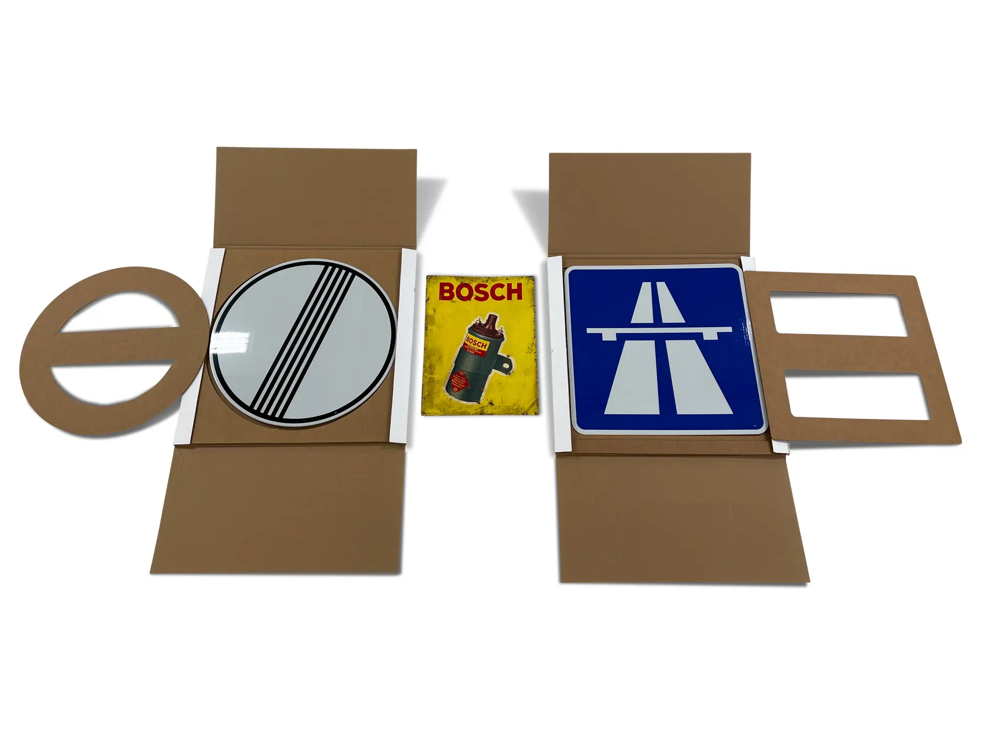 Single-sided Tin Painted Bosch Sign with Two Replica "Autobahn" and "No ...
