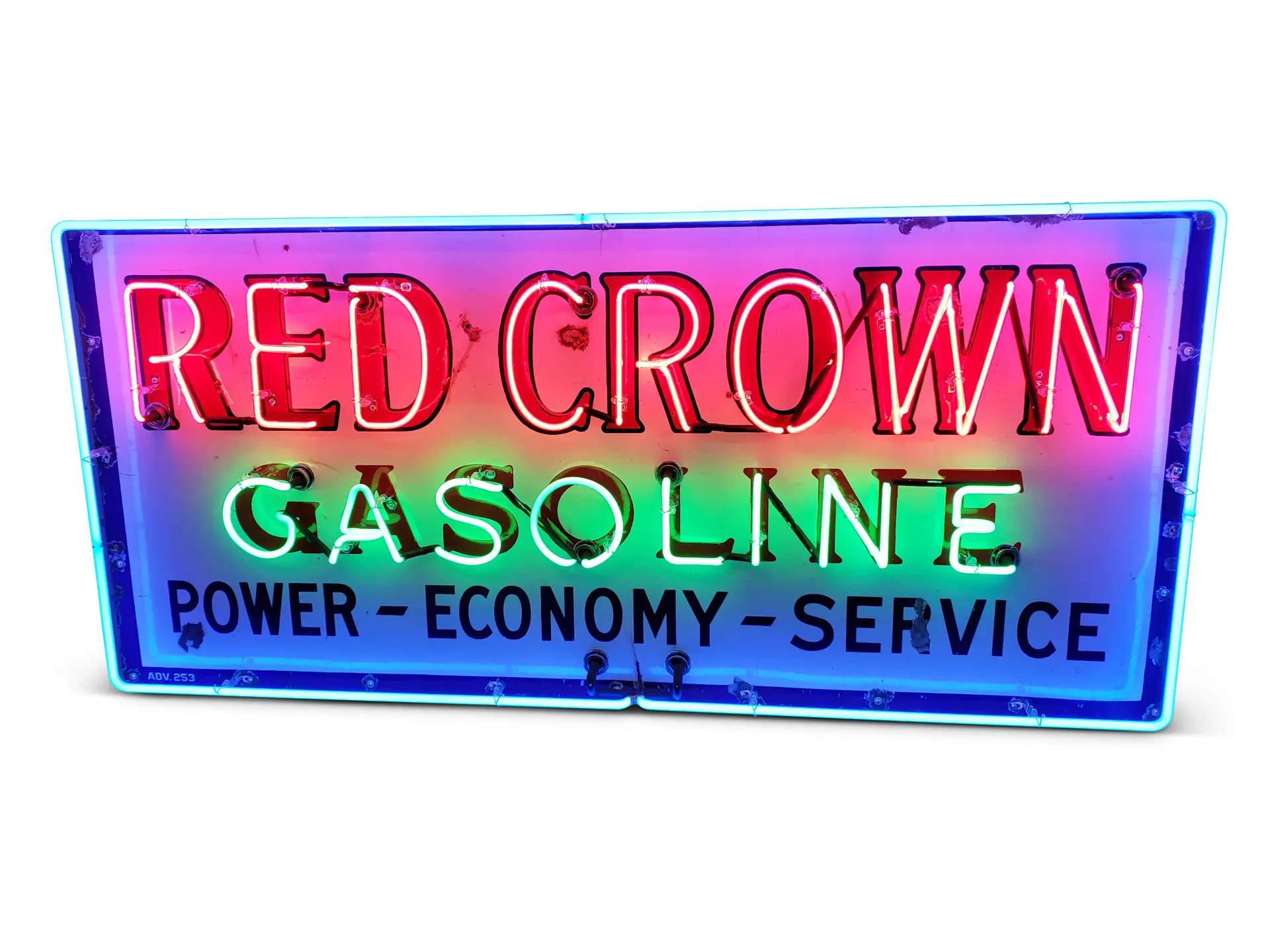 Red Crown Gasoline Neon Porcelain Sign | Driving into Summer | RM Sotheby's