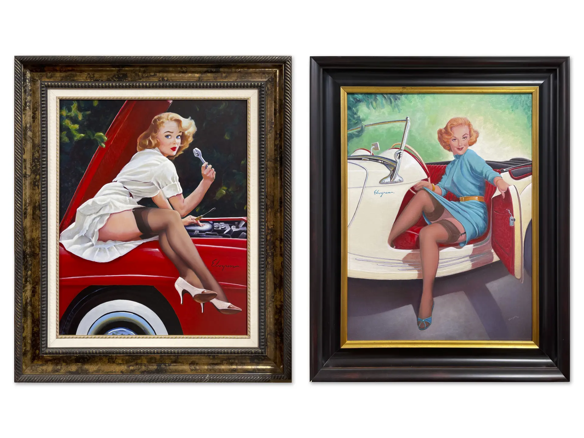 "Help Wanted and "Let's Go" Elvgren Style Pin Up Paintings by Modern ...