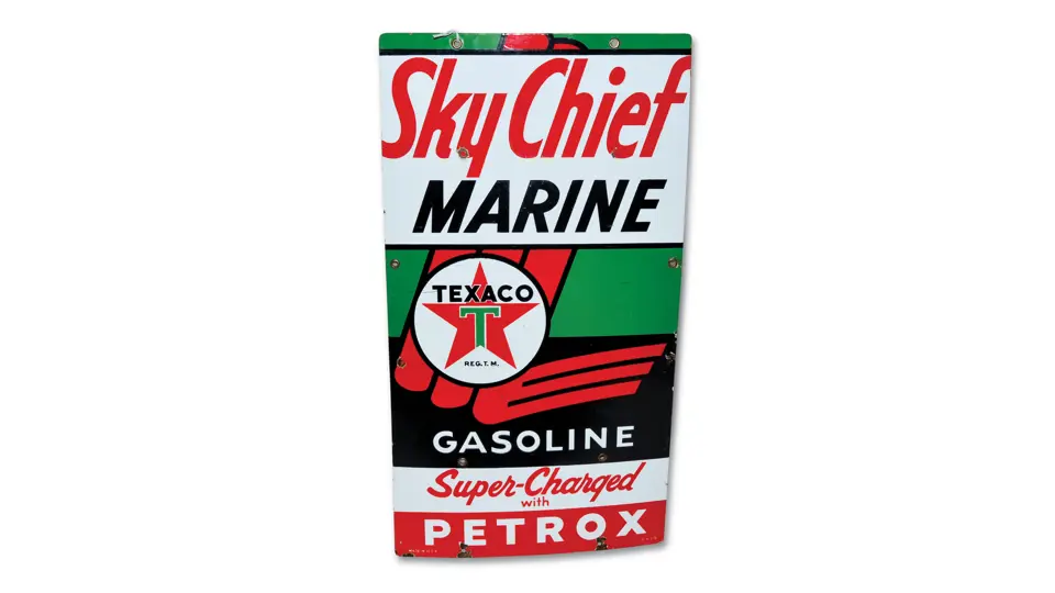 Texaco Sky Chief Marine Gasoline with Super-Charged Petrox Sign ...