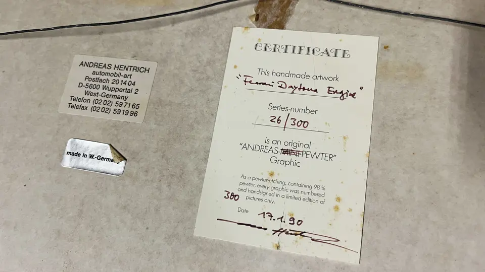 'Ferrari Daytona Motor' Pewter Graphic Etching by Andreas Hentrich ...
