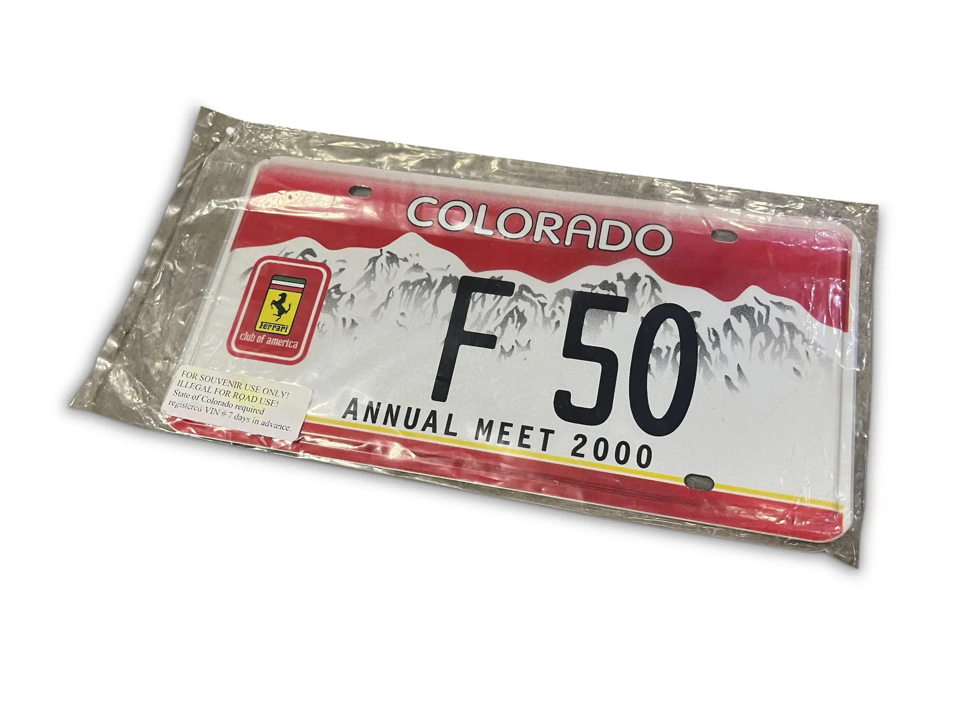 Ferrari Club of America Annual Meet 2000 "F50" Novelty Colorado License ...