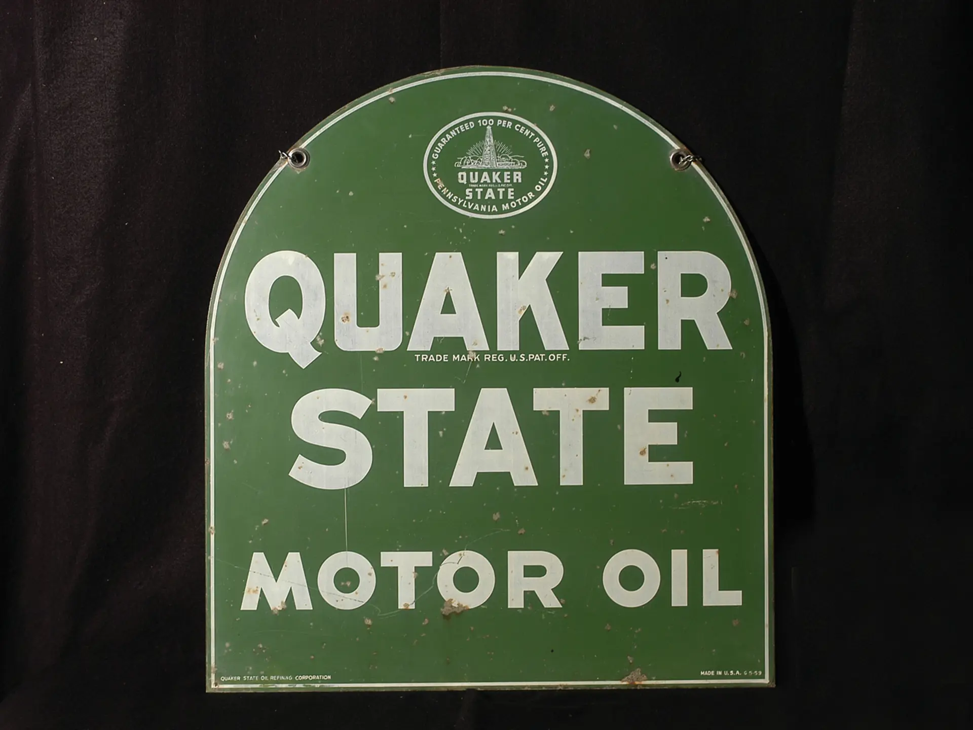 Quaker State 1959 original double-sided metal sign measuring 26.5 x 29 ...