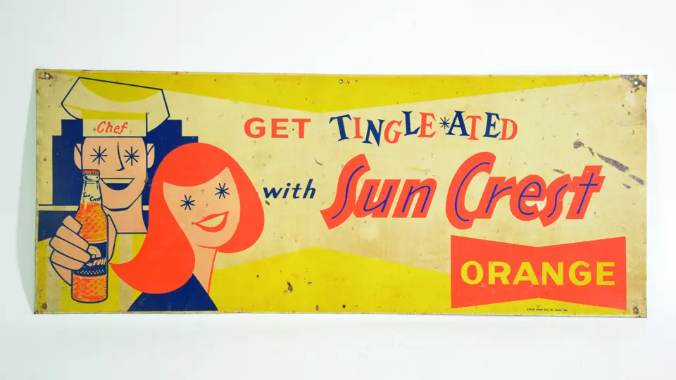 A tin painted, ‘It’s tingle-ating’ with Suncrest orange sign. | Auburn ...