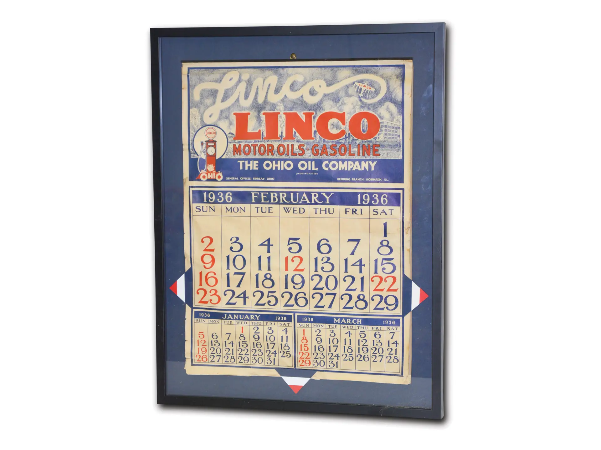 1936 Linco Motor Oils Gasoline Framed Calendar | Auburn Spring 2019 ...