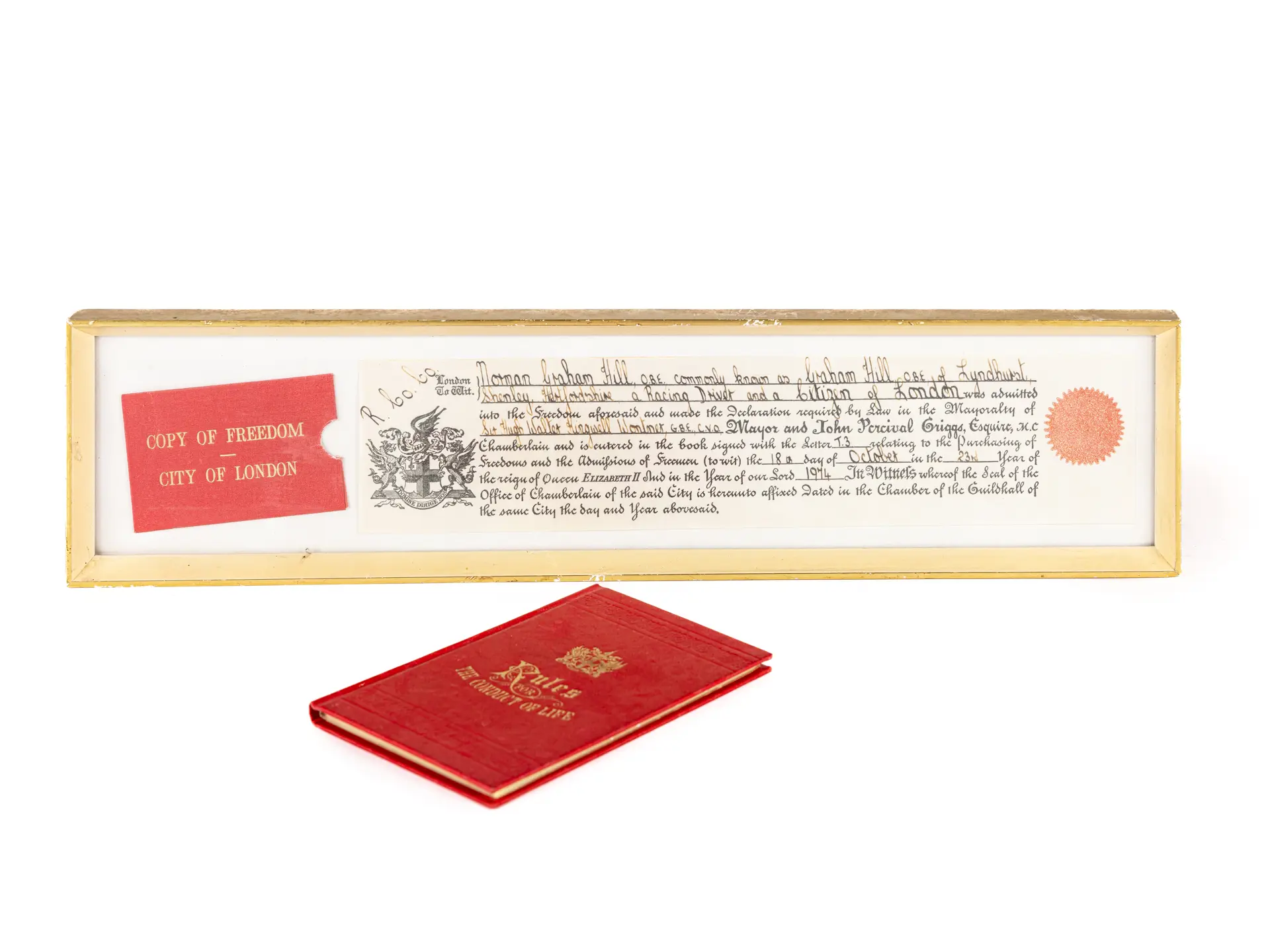 Freeman of City of London certificate awarded to Graham Hill | London ...