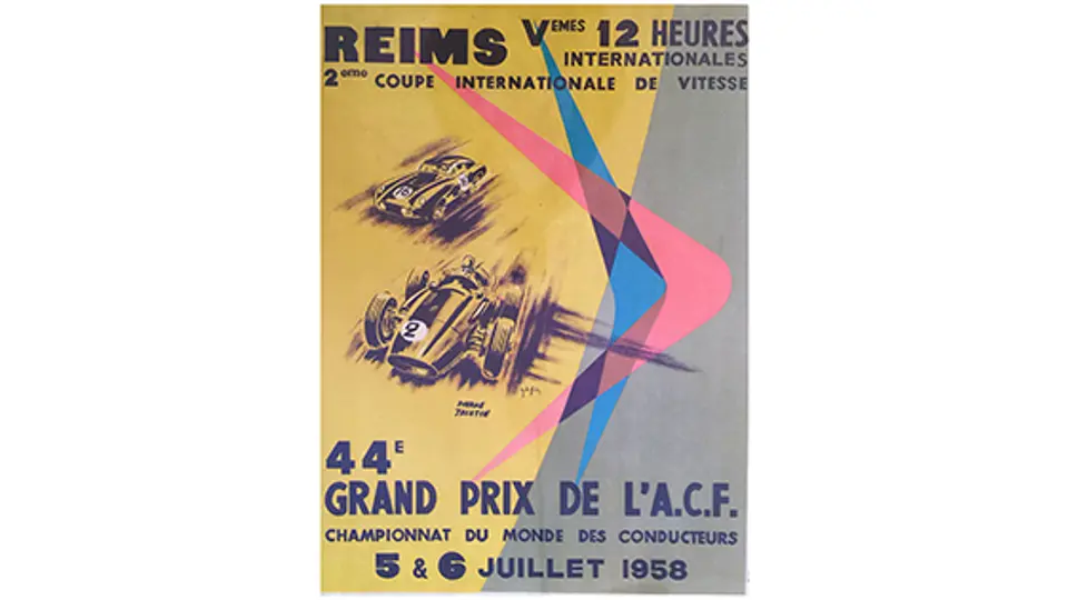 “Reims Vemes 12 Heures Internationales", 1958 Stone Lithographic poster ...
