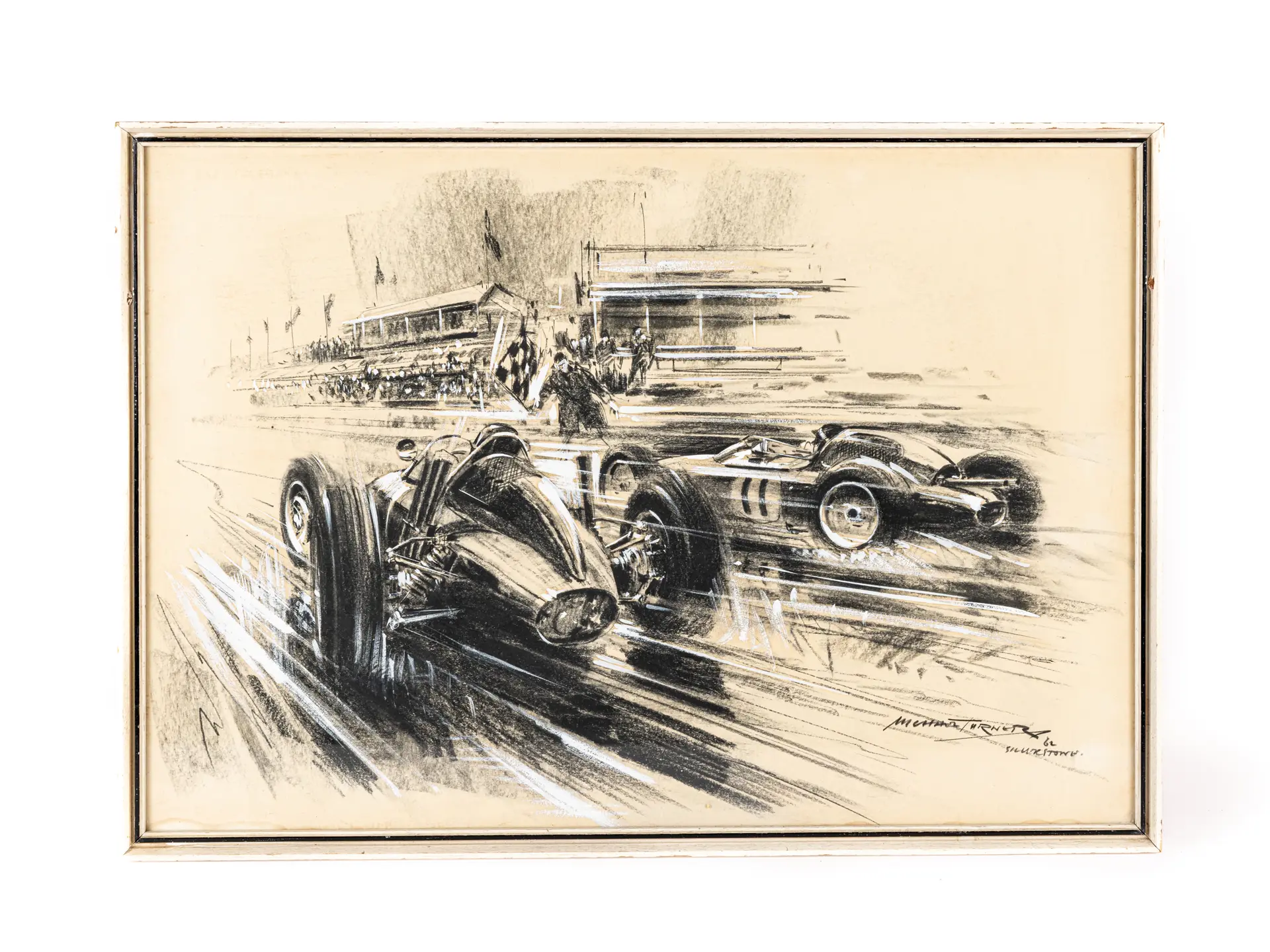 1962 BRDC International Trophy (Silverstone) Charcoal and Chalk Sketch by Michael Turner ...