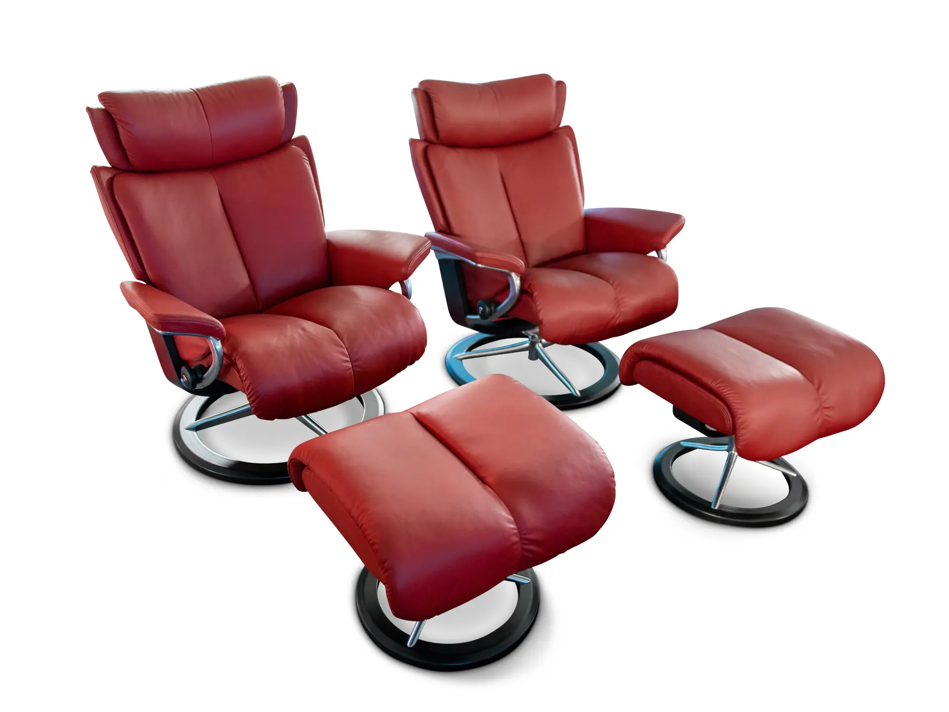 Pair of Red Stressless Chairs with Ottomans | The Elkhart Collection | RM Sotheby's