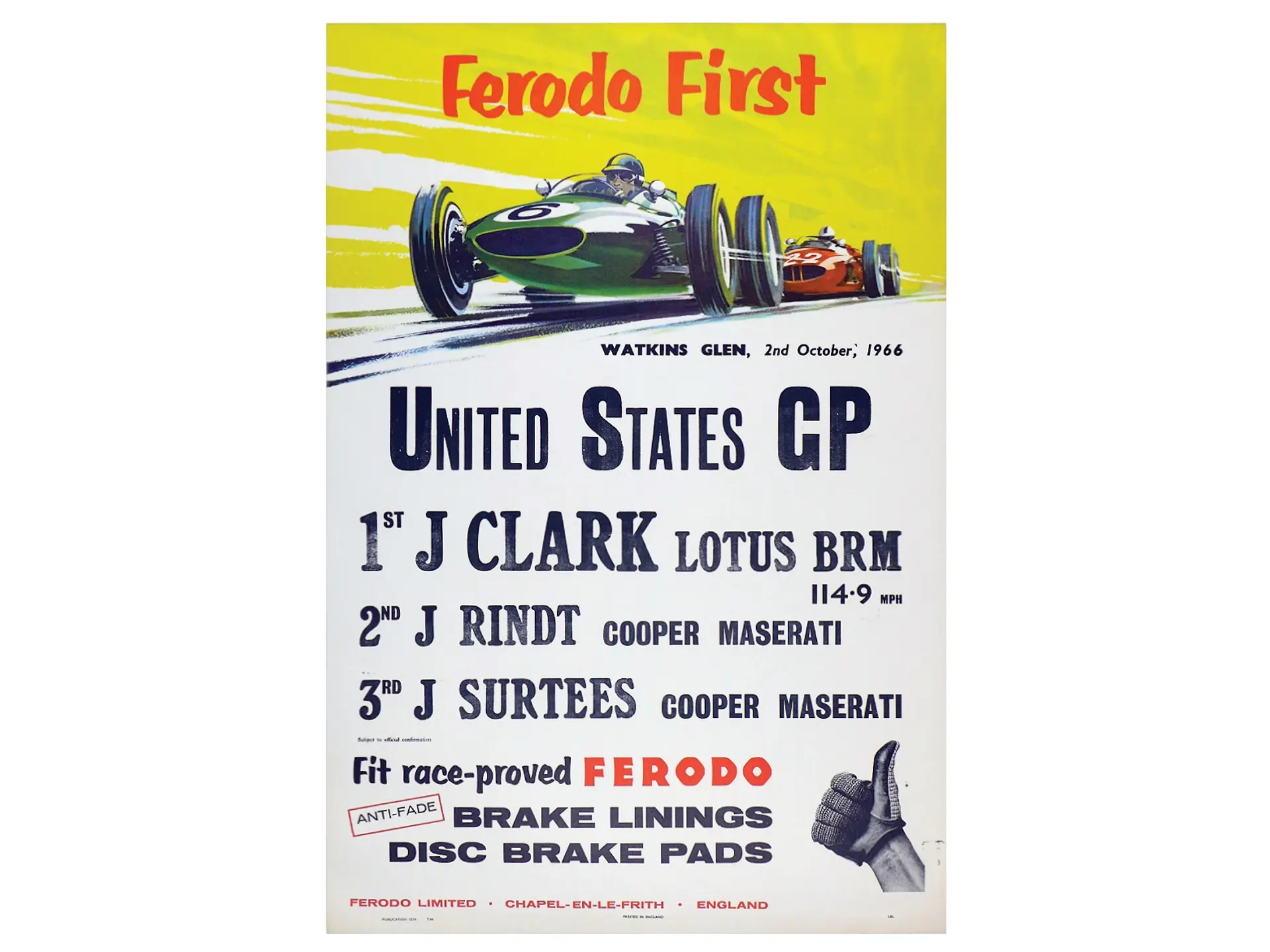 United States GP, Watkins Glen, 1966 | Original Racing Posters, 1925 ...