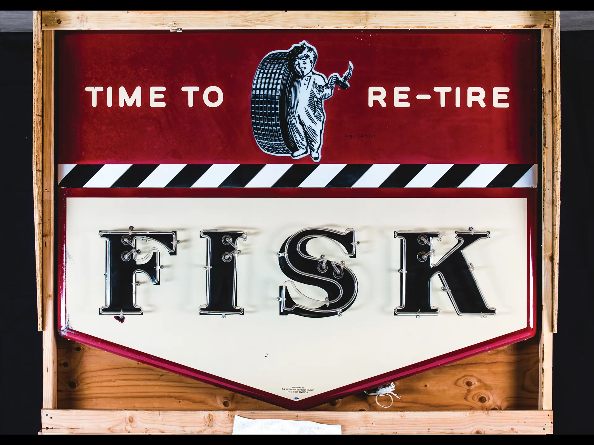 Fisk "Time to Re-Tire" Neon and Milk Glass Sign | Auburn Spring 2019 ...