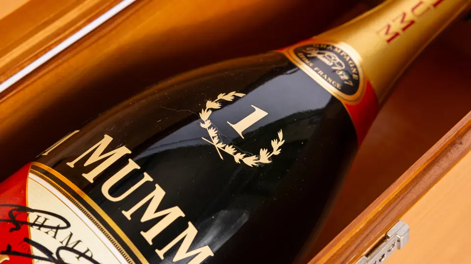 Jeroboam Mumm Formula 1 Signed Magnum with Display Case and Bridgestone ...