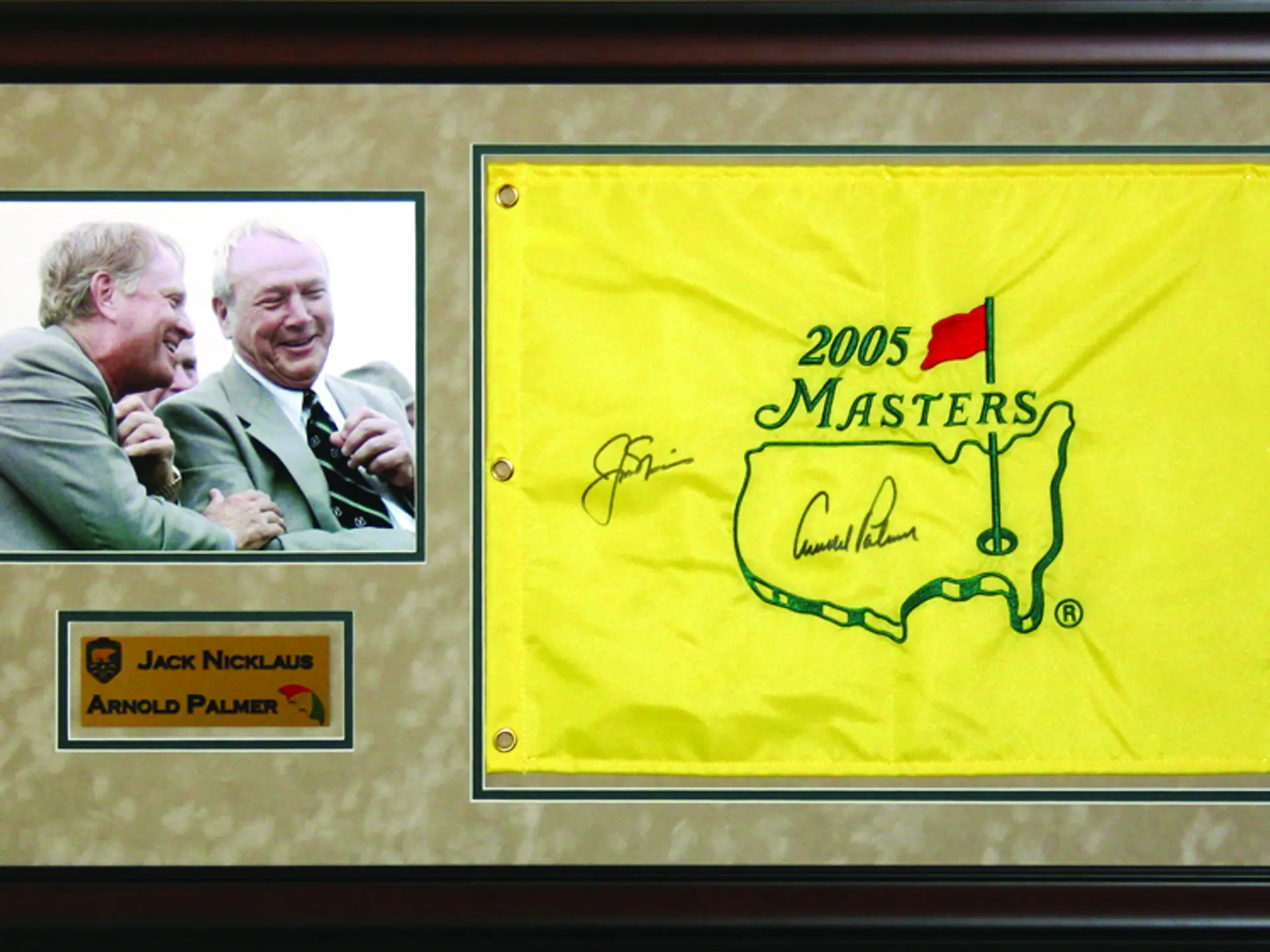 Autographed 2005 Masters Tie Flag by Jack Nicklaus and Arnold Palmer ...