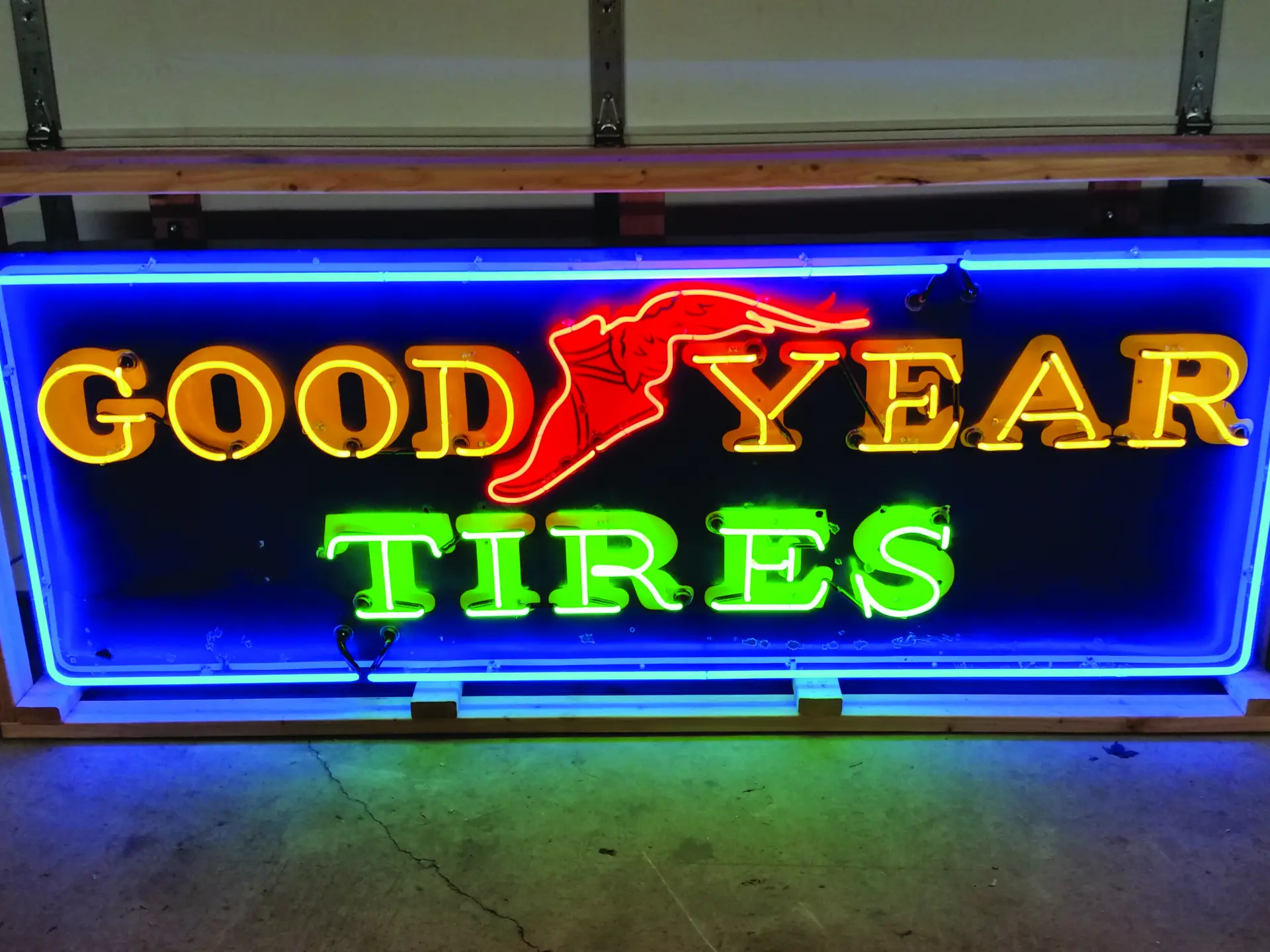 Goodyear tires porcelain neon sign, 1940s, original. 20x60in | Auburn ...
