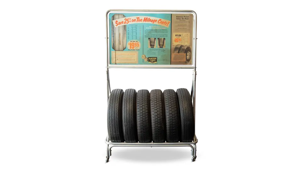 Gates Tire Display with Wire Wheels and Tires | Gene Ponder Collection ...