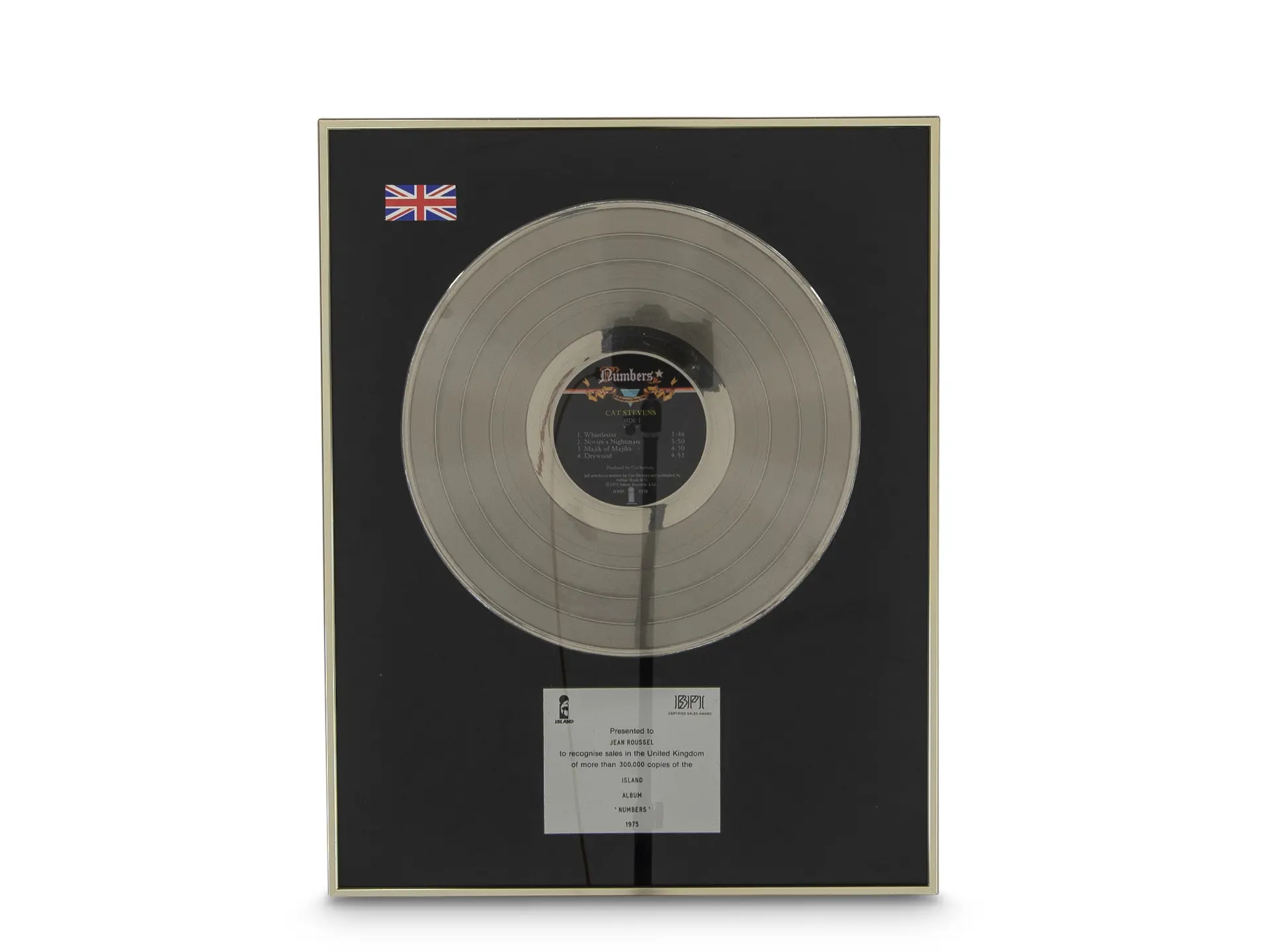‘Numbers’ by Cat Stevens Framed Presentation Album Inscribed to Jean ...