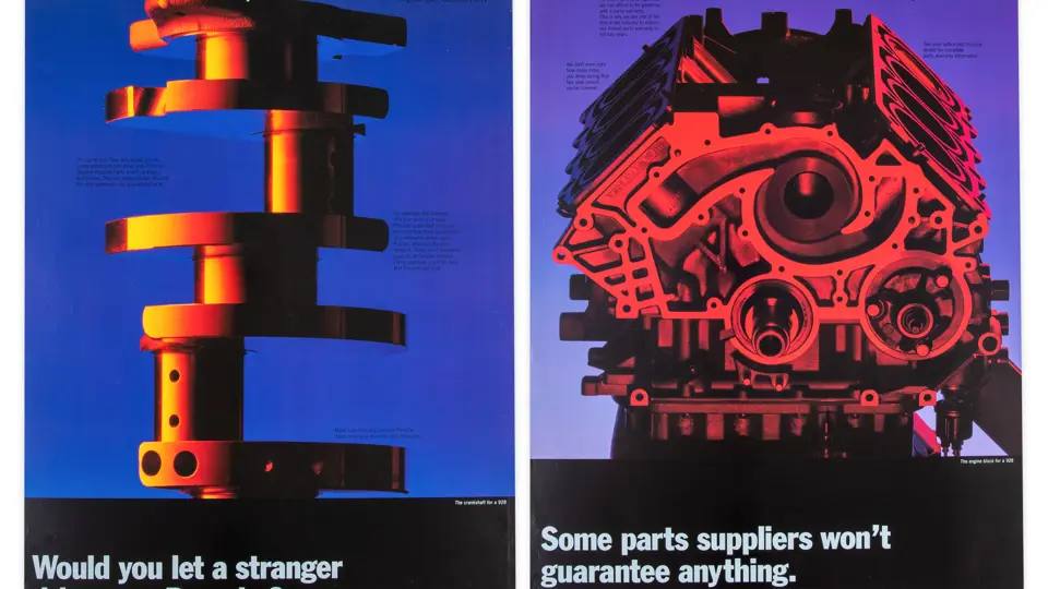 Two Porsche Genuine Parts Advertising Posters | The White Collection ...