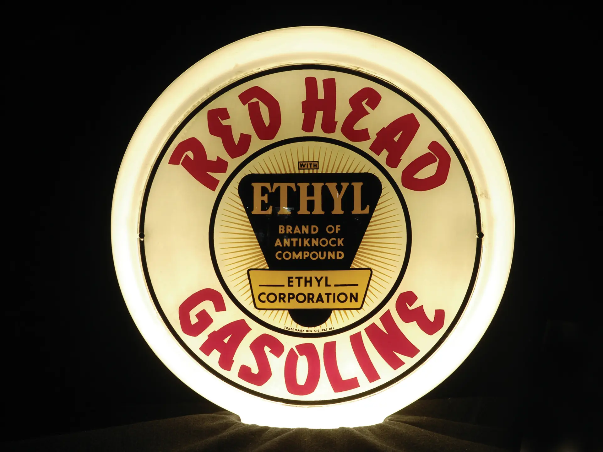 Red Head Gasoline Ethyl Corporation gas globe with glass inserts and ...