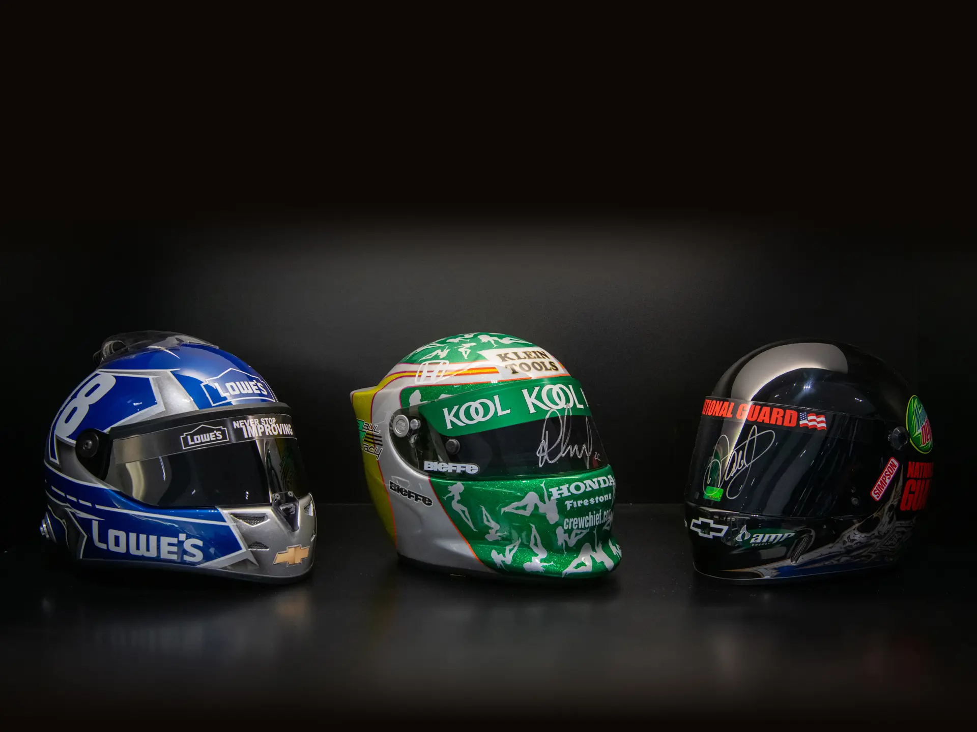 Paul Tracy, Dale Earnhardt Jr., and Jimmie Johnson Racing Helmets ...
