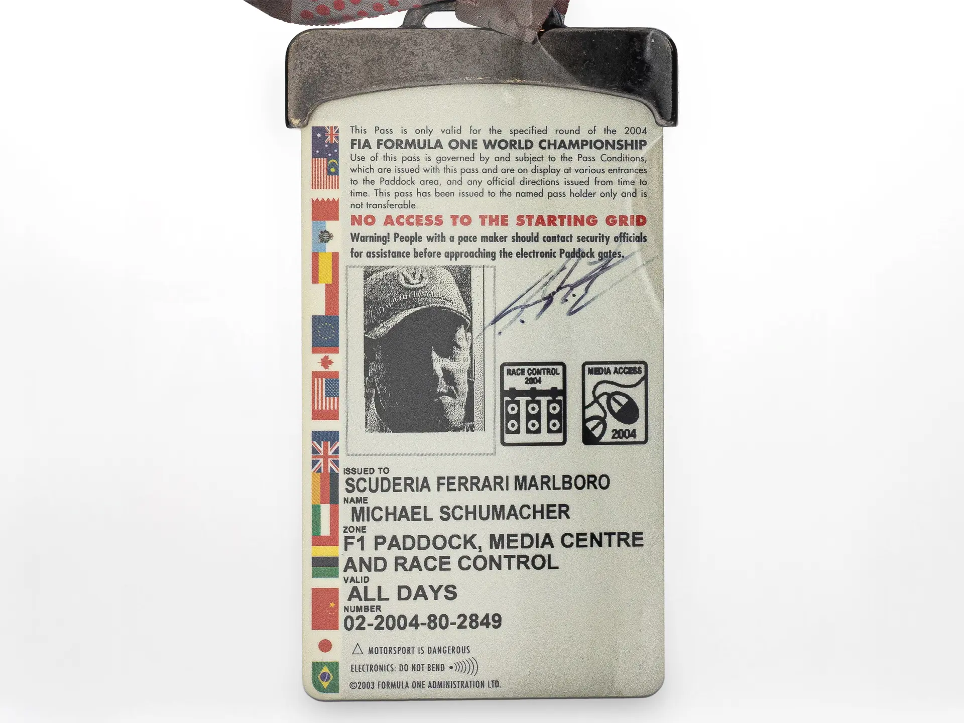 2004 Michael Schumacher Malaysian Grand Prix Formula 1 Signed Paddock Pass | The Champions ...