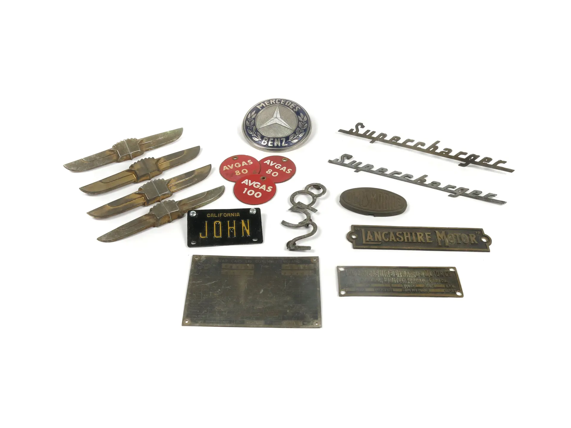 (1) Box Emblems and Nameplates including; Mercedes-Benz, Auburn 852 ...