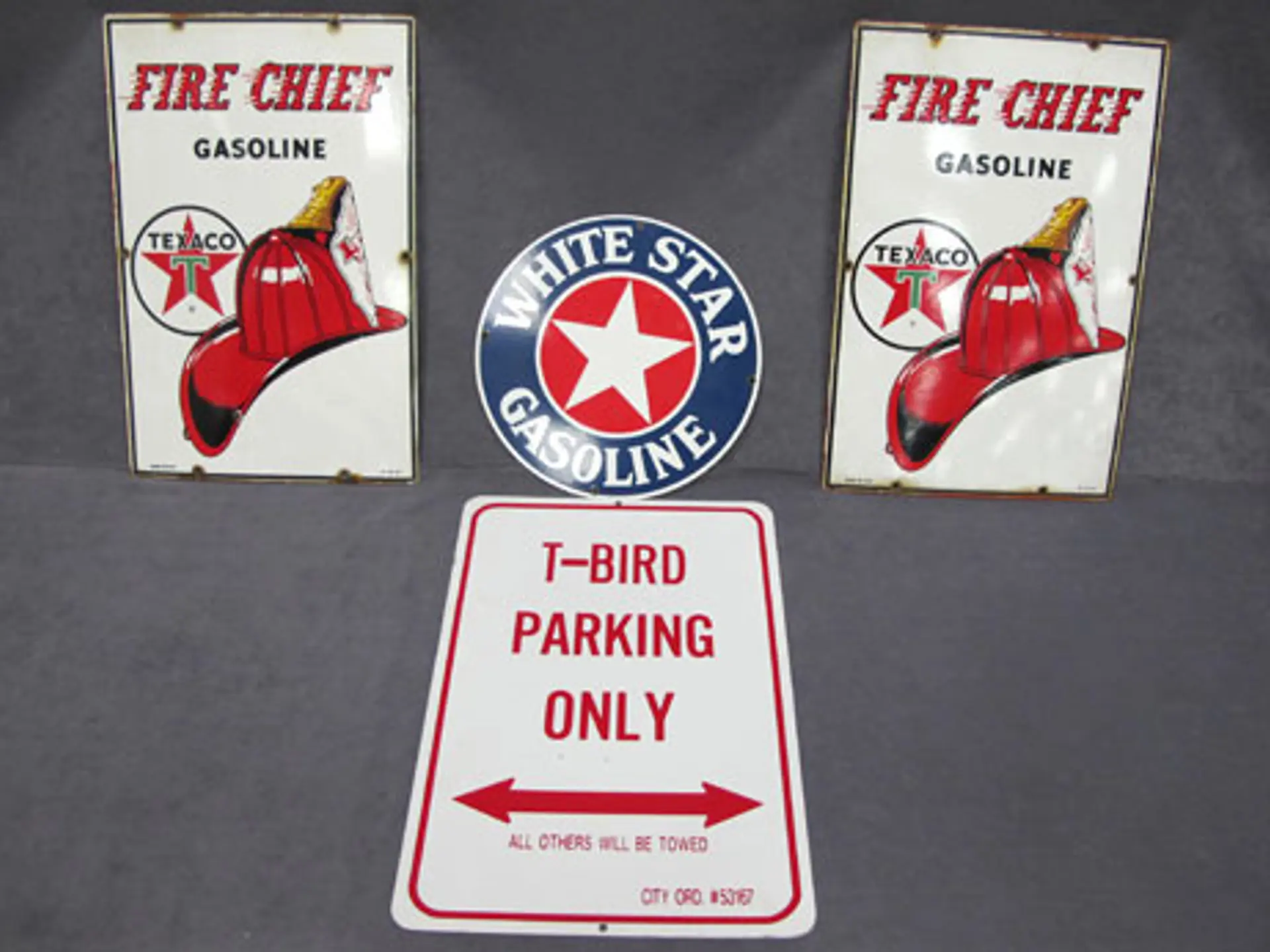 Two (2) Texaco Fire Chief Signs, One (1) White Star Gasoline Sign, and ...