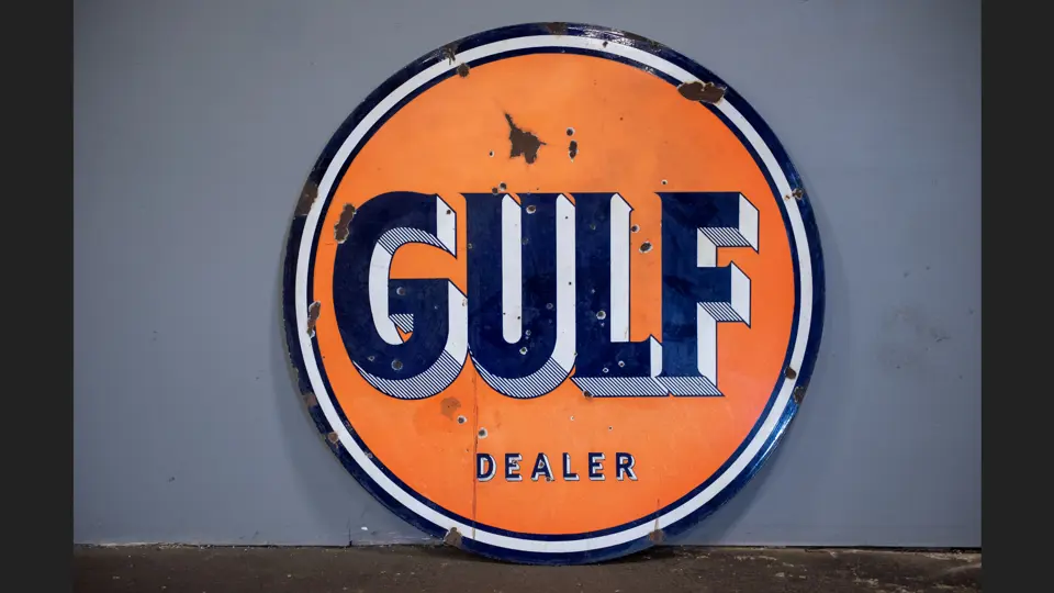 Gulf Dealer Double-Sided Porcelain Sign | Auburn Fall 2021 | RM Sotheby's