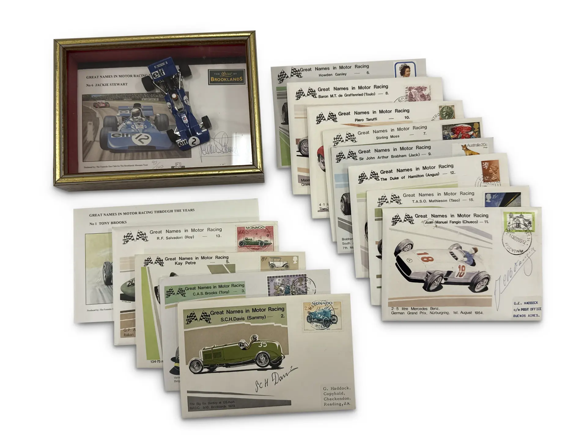 Fourteen ‘Great Names in Motor Racing’ Signed Envelopes with Model F1 ...