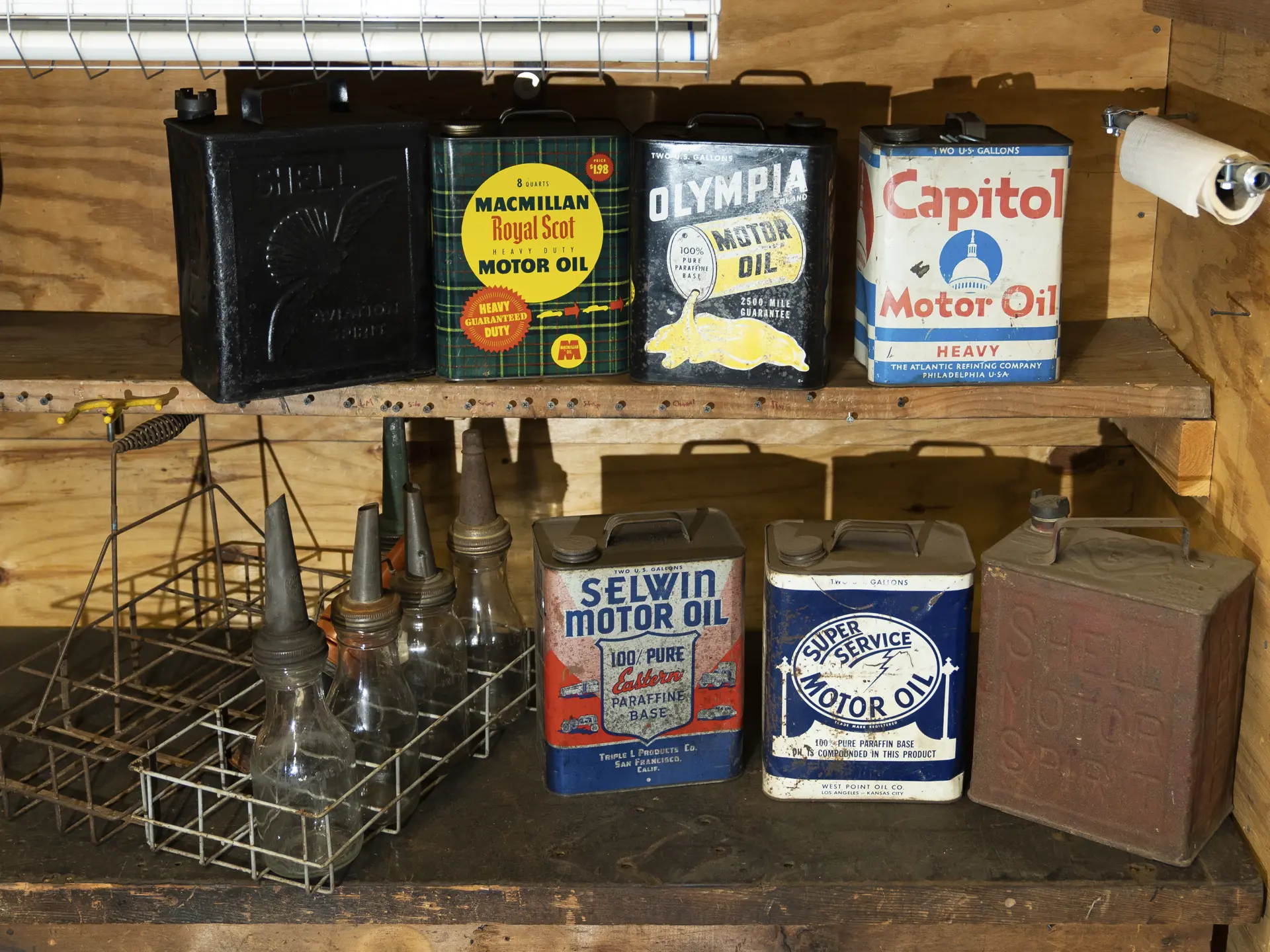 Pair of 8-Pack Motor Oil Racks and Assorted Oil Cans | THE MITOSINKA ...