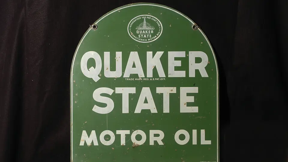 Quaker State 1959 original double-sided metal sign measuring 26.5 x 29 ...