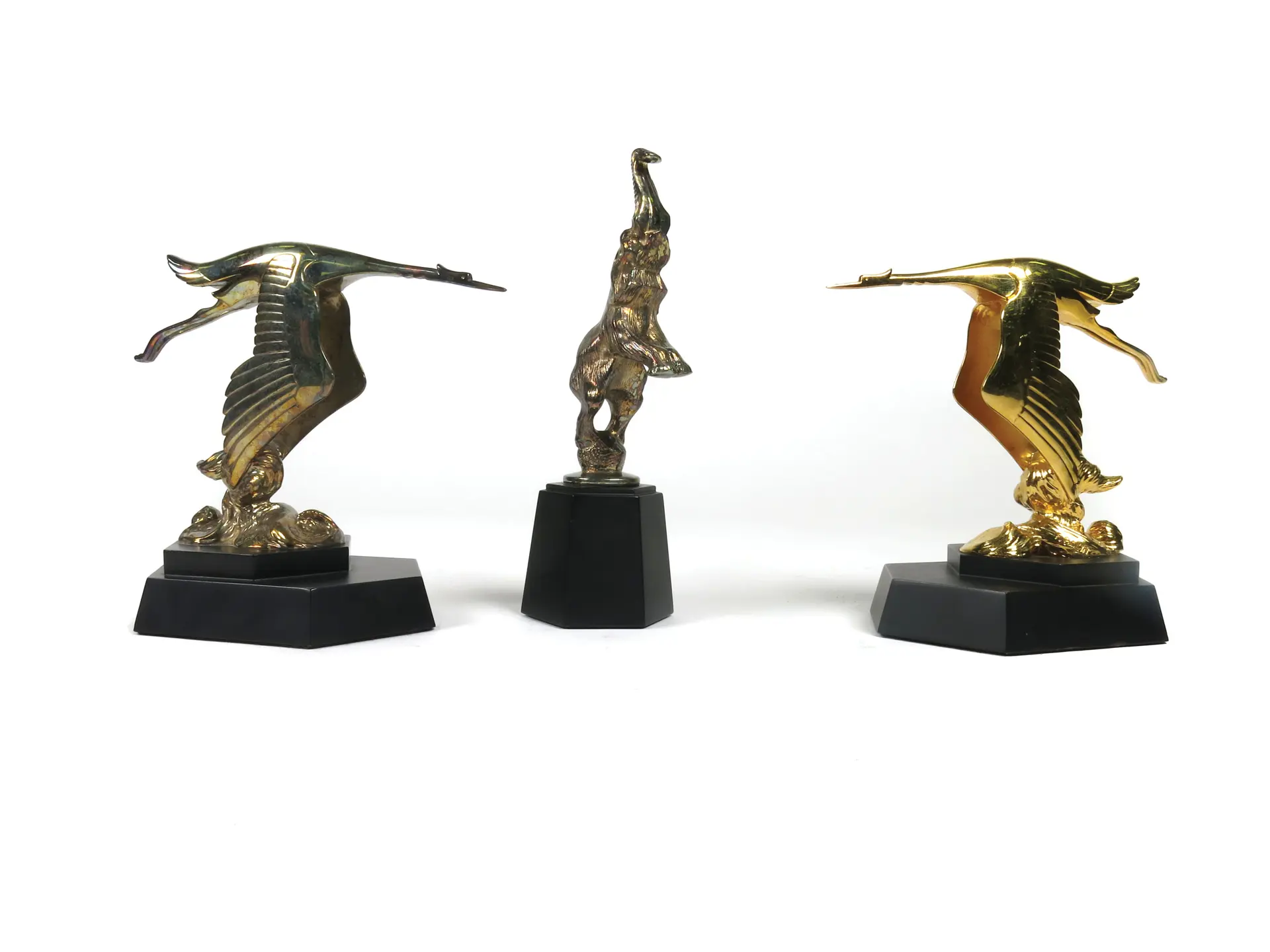 Three Franklin Mint Mascots; Two styled after the Hispano-Suiza Stork ...