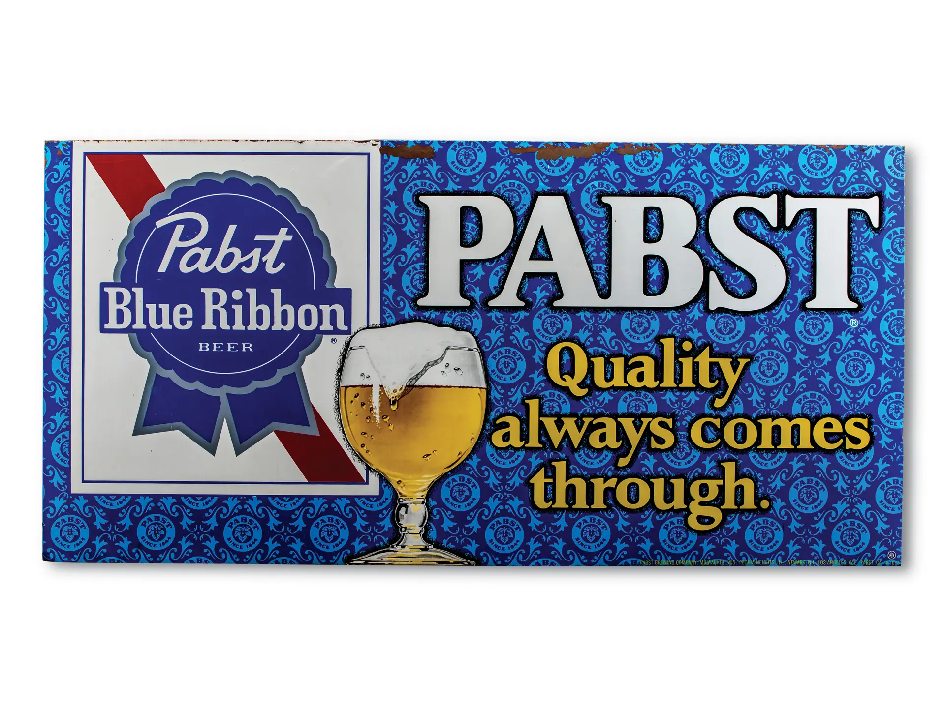 Pabst Blue Ribbon Beer "Quality Always Comes Through" Sign | Auburn ...