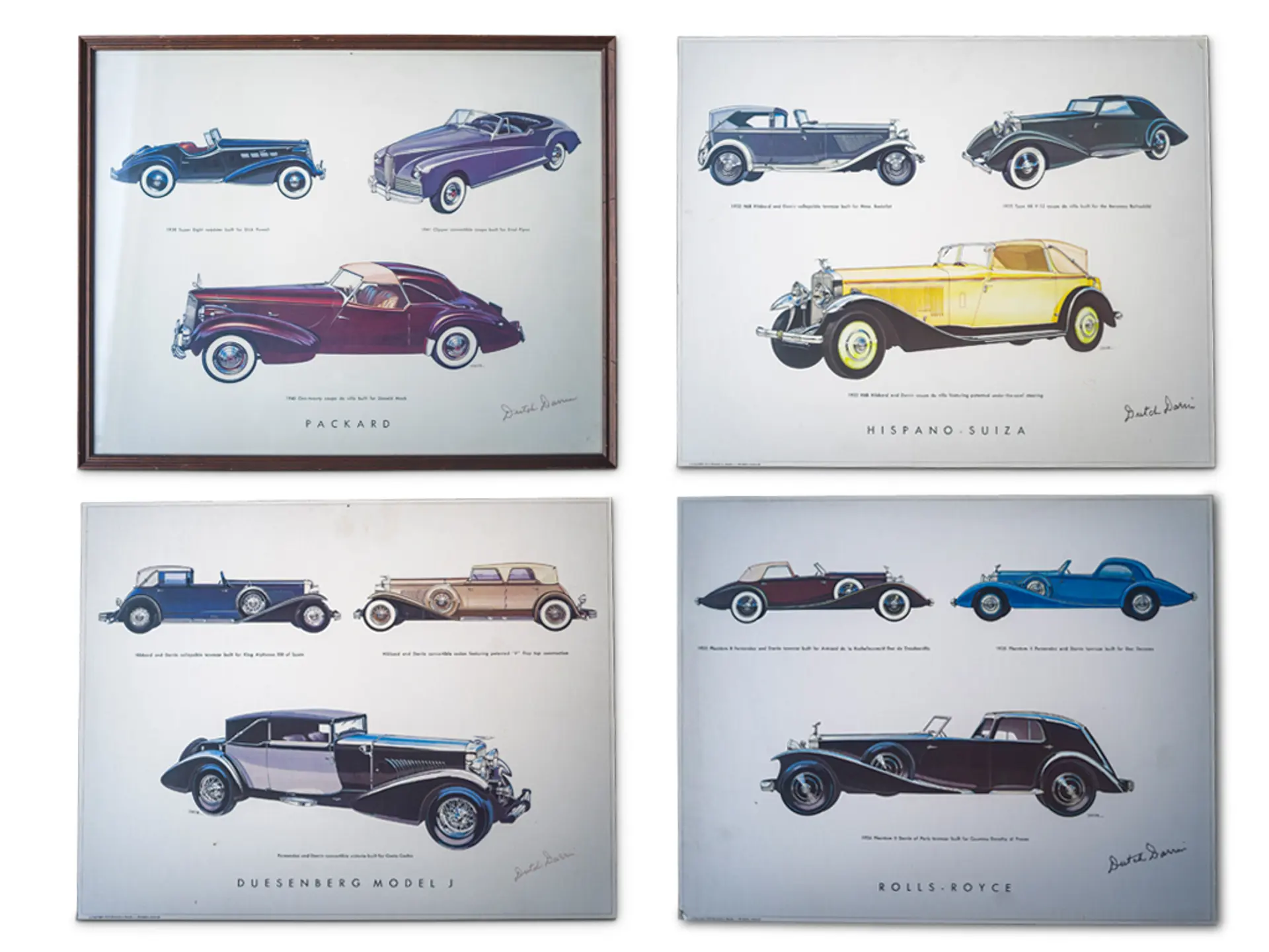 Four Prints of Darrin Bodied Cars, Signed by "Dutch" Darrin, ca. 1976 ...