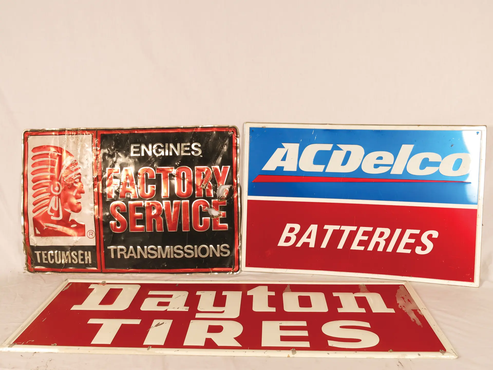 Tecumseh, AC Delco, and Dayton Tire Tin Signs (24" X 54") | Auburn Fall ...