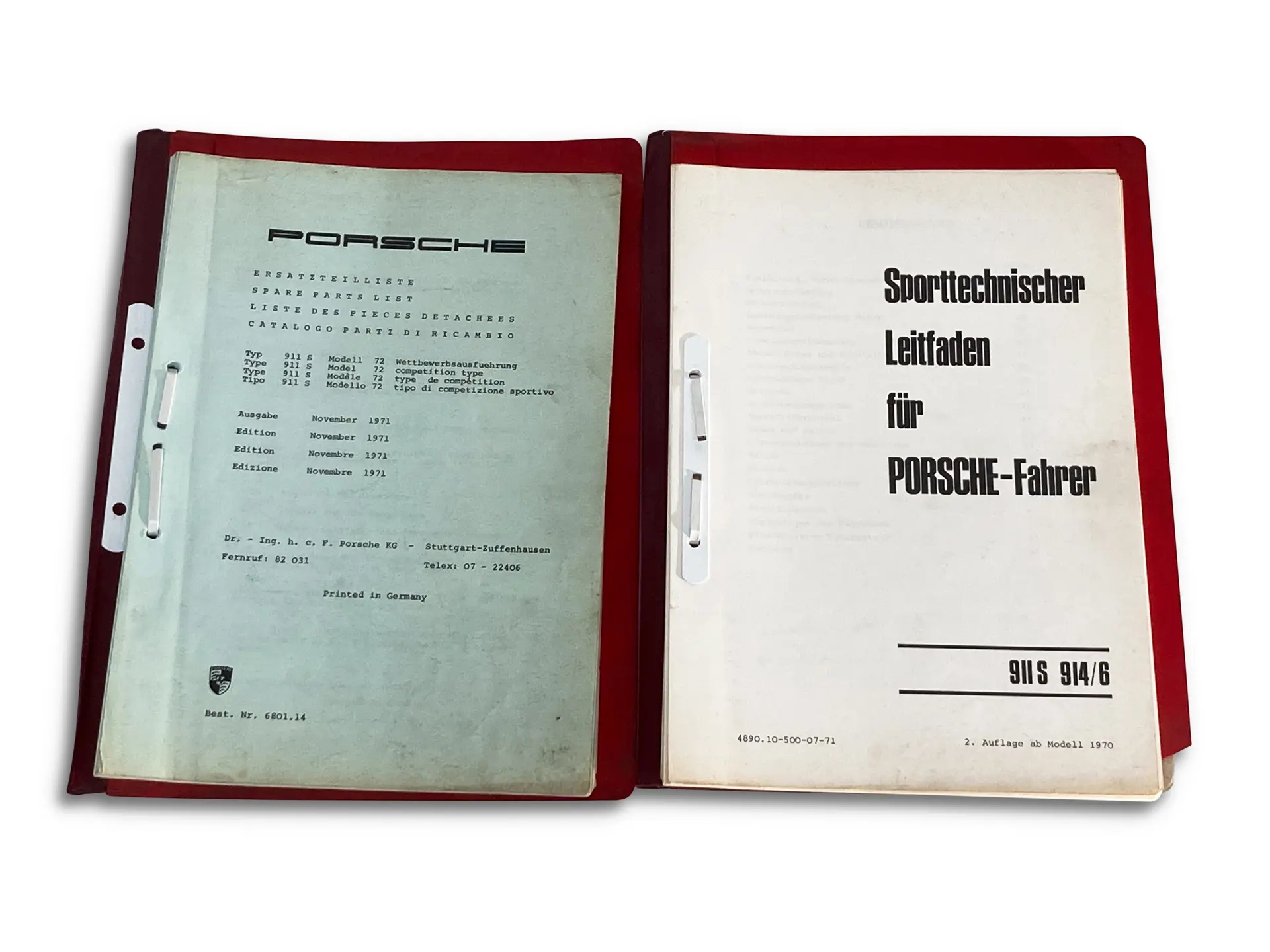 Porsche Sports Kit Parts Lists for Models 911 S and 914/6, Early 1970s ...