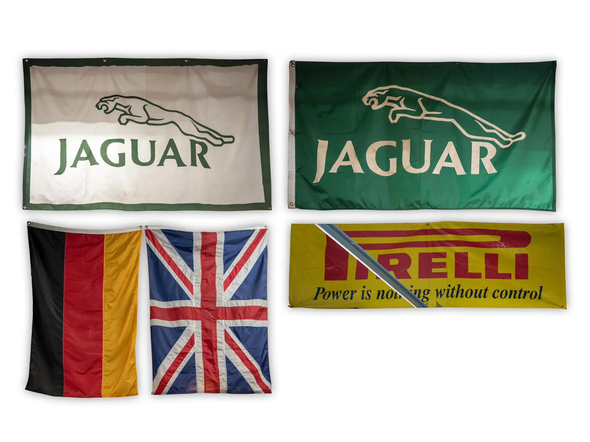 Jaguar Flags, Pirelli Banner, with British and German Flags | Gene ...