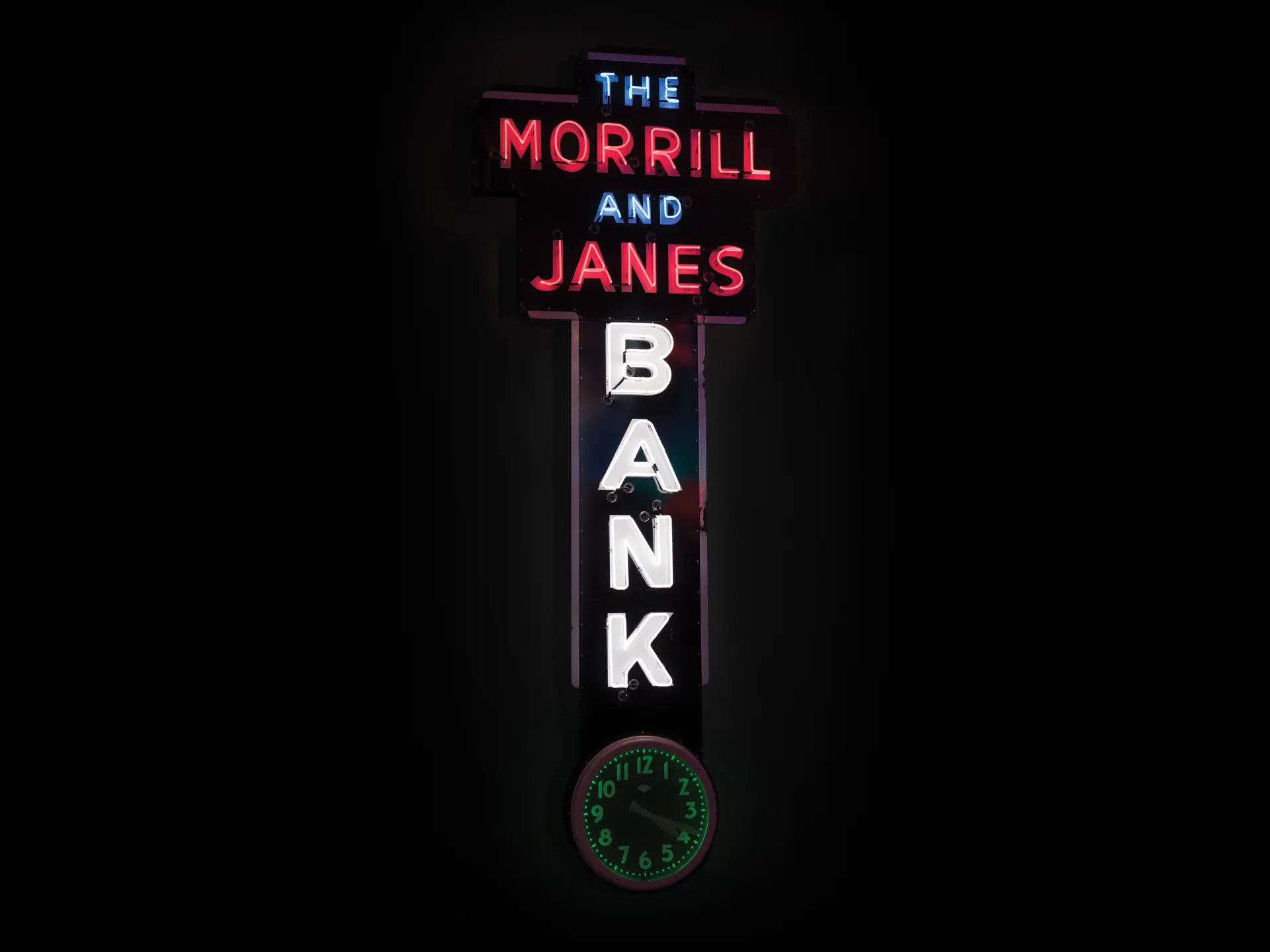 The Morrill and Janes Bank Neon Sign with Clock | The Dingman ...