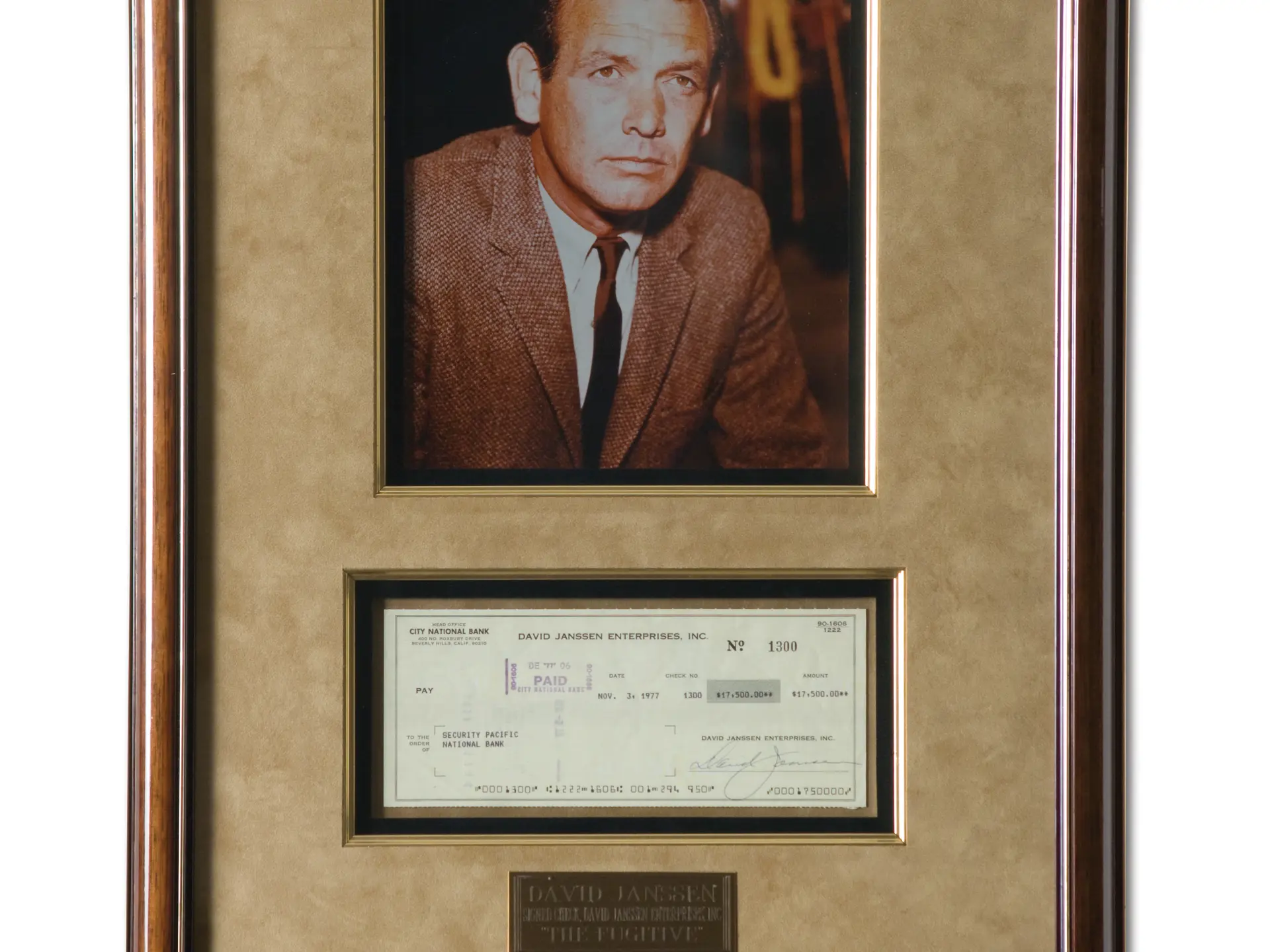 David Janssen Signed Check Display | The Astor Collection | RM Sotheby's