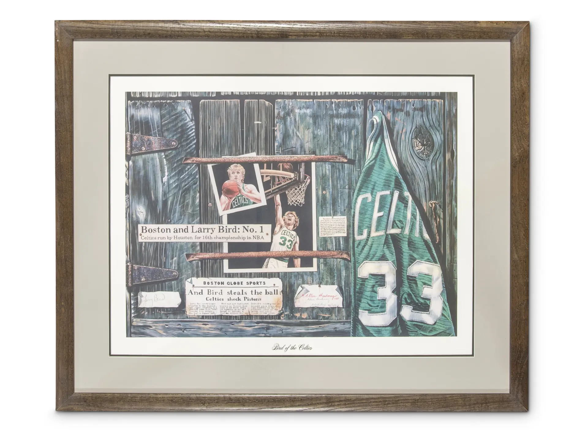 'Bird of the Celtics' Larry Bird Framed Print by Allen Hackney, 1987 ...