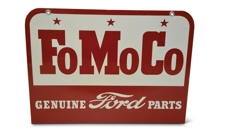 "FoMoCo Genuine Ford Parts" Metal Sign | Auburn Fall 2019 | RM Sotheby's