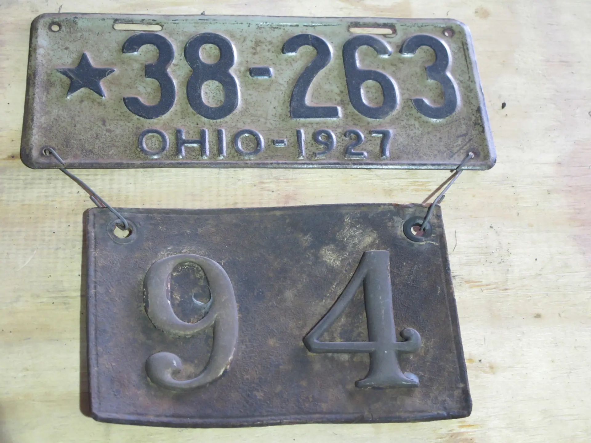 Lot of Ohio Pre-State Leather License Plate and Unique 5-Digit Example ...