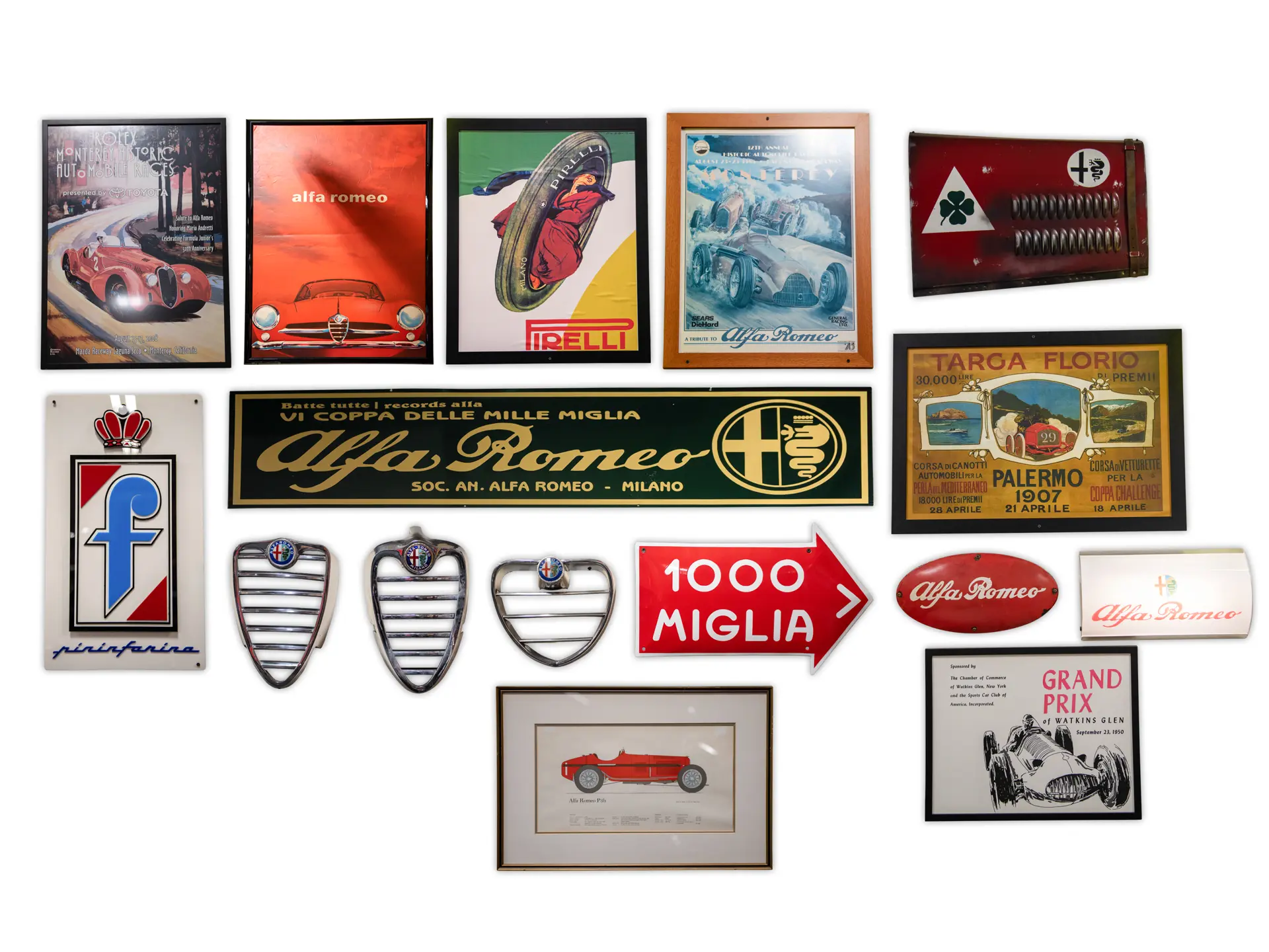 Collection of Italian Marque Posters, Signs, Artworks, and Grilles ...