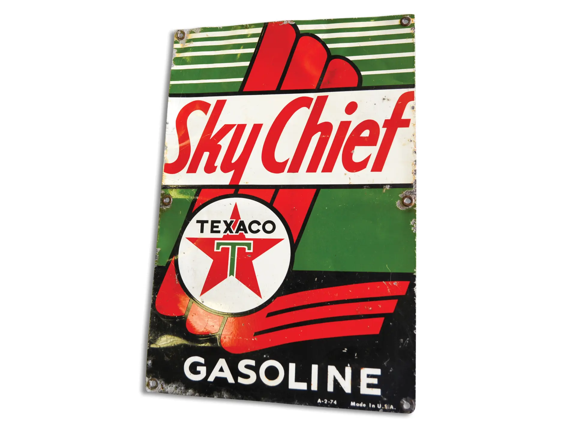 Texaco 'White T' "Sky Chief Gasoline" Tin Sign | Auburn Fall 2019 | RM ...