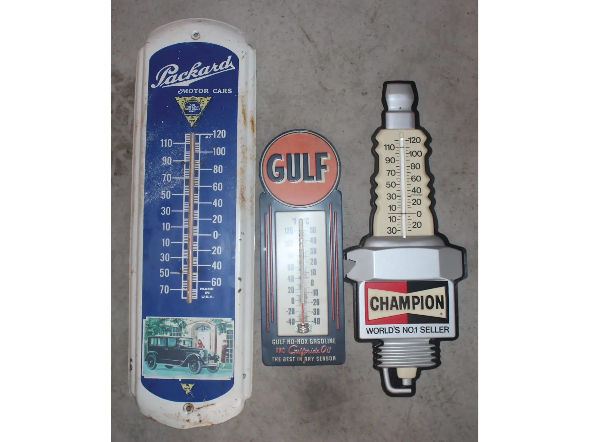 Packard, Gulf, and Champion Reproduction Thermometers | Auburn Spring ...
