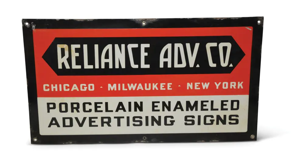 "Reliance Adv. Co. Porcelain Enameled Advertising Signs" | Auburn Fall ...