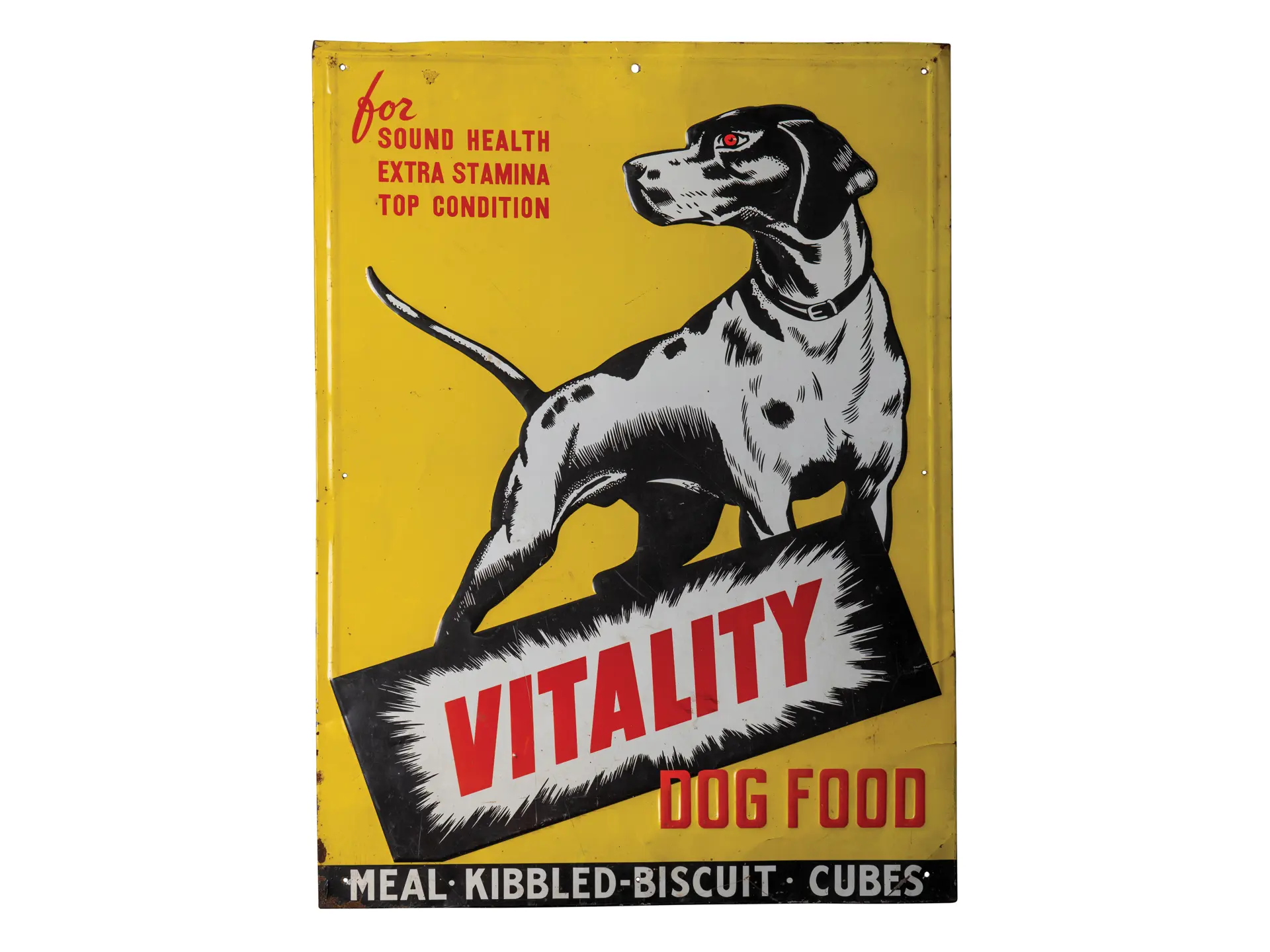 Vitality Dog Food Embossed Tin Sign | The Dingman Collection | RM Sotheby's