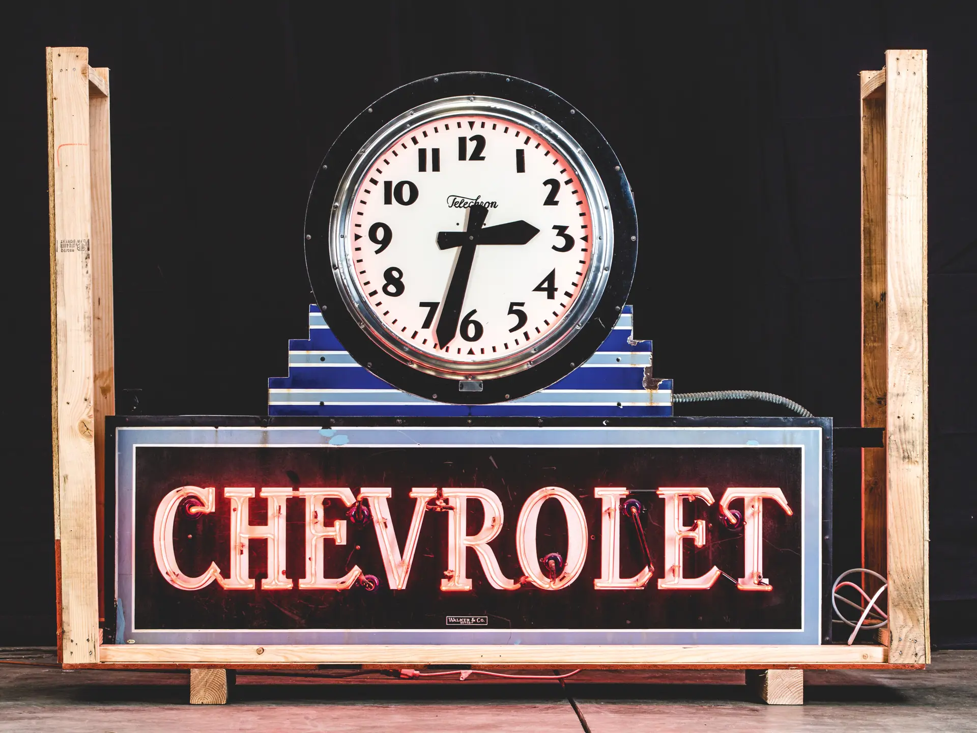 Chevrolet Neon with Telechron Clock Sign Mounted Back-To-Back | Auburn ...